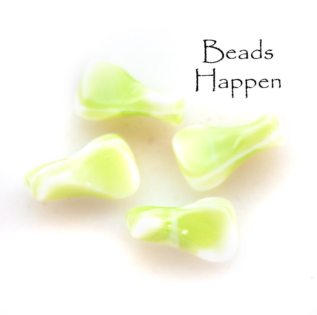 Vintage 16x10mm Green and White Double Paddle Glass Beads From Early ...