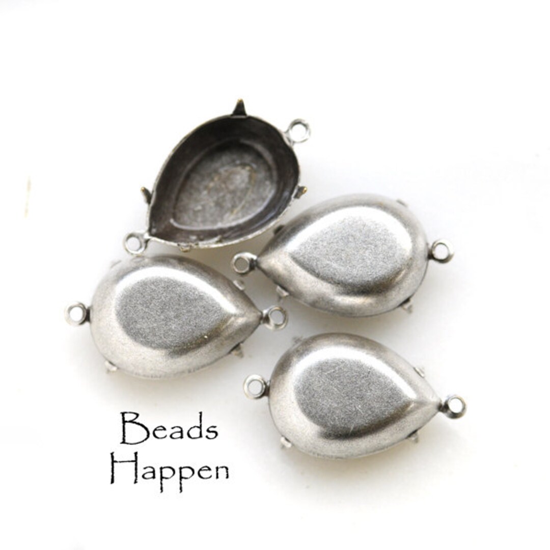 18x13mm Heavy Plated Antiqued Sterling Silver Pear Settings, Two Loops ...