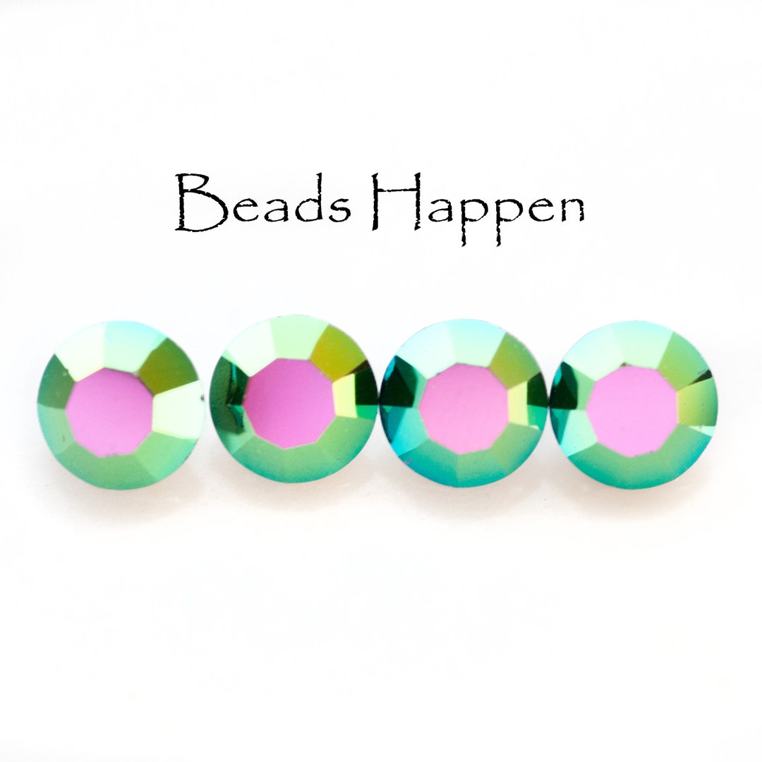 39ss Peacock Green AB Lead-free Metallic Coated Mirrored Chatons, Green ...