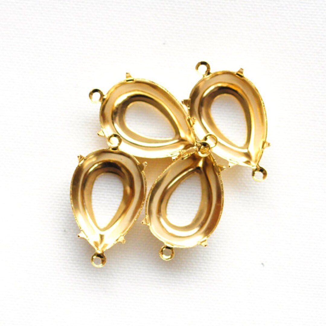 18x13mm Pear Settings Gold Plated, Open Back, Two 2 Loops Rings, 18x13 ...