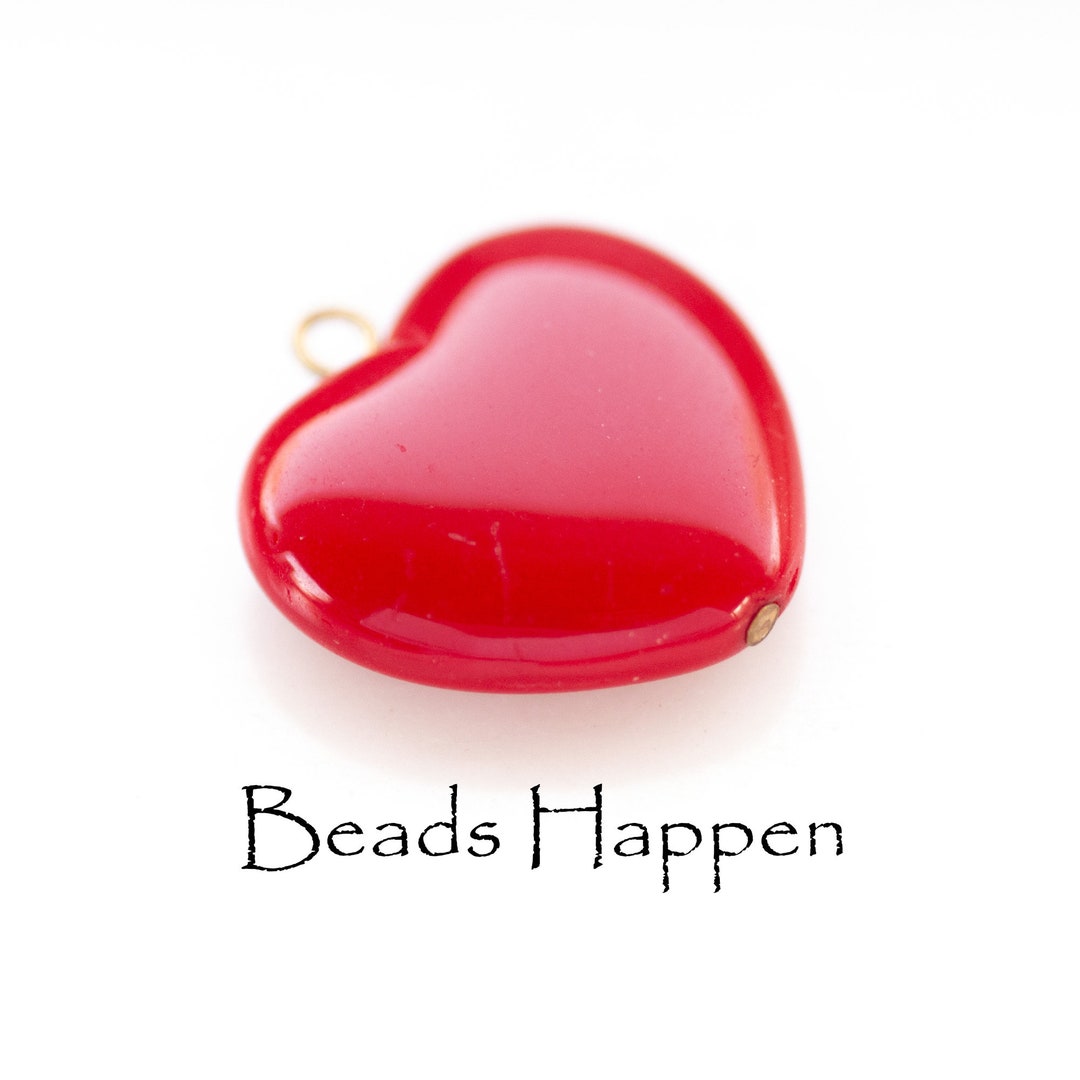 20mm Glass Red Heart Bead Dangle Pendant, Red Hearts, Cherry Red, Puff ...