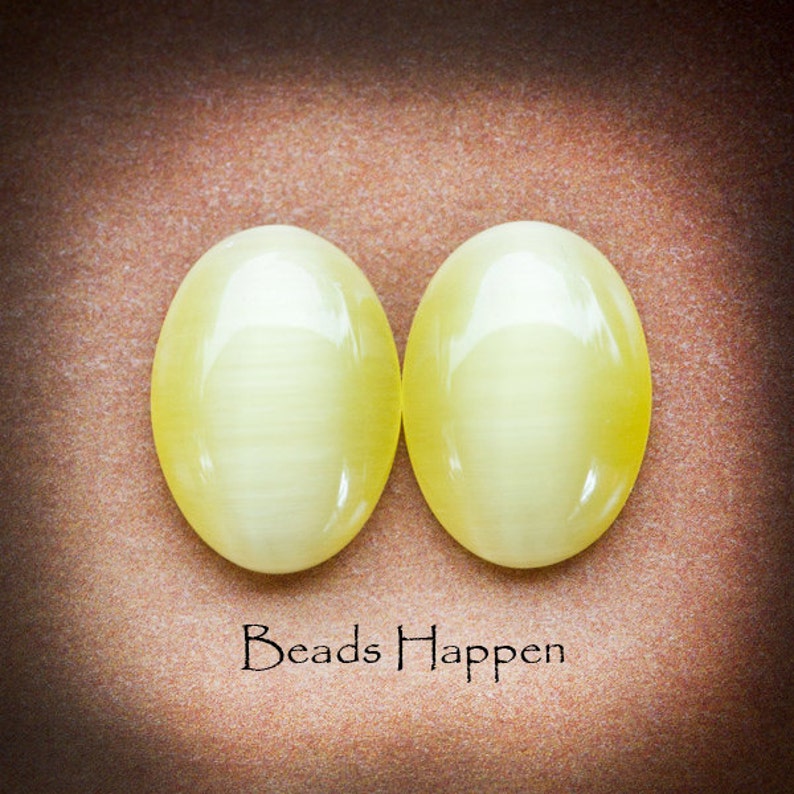 18x13mm Cats Eye Bright Yellow Oval Ovals Glass Cabochons Cabs ...