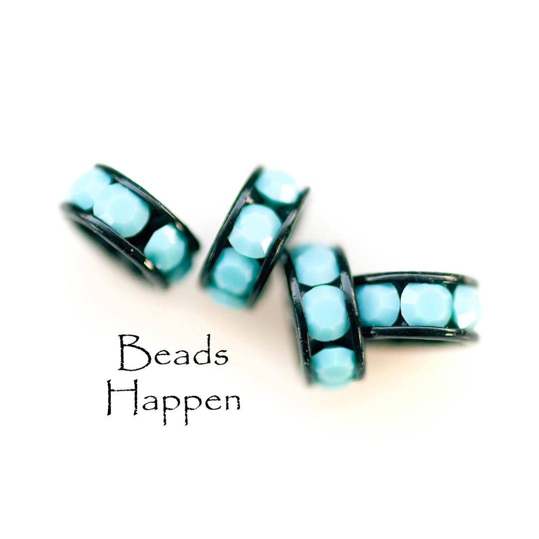 7mm Turquoise Blue Chaton Rondelle Spacers, Blackened Metal, Urban ...