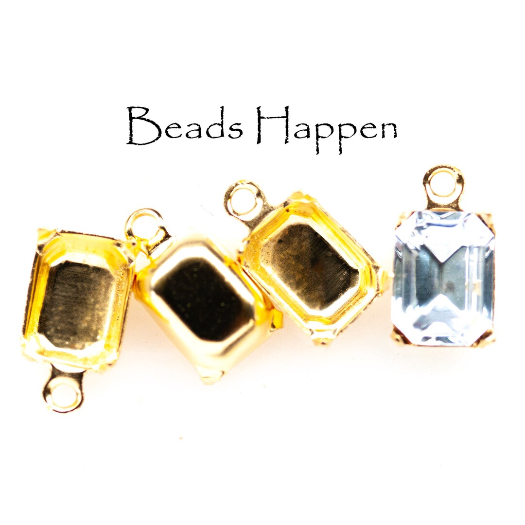 8x6mm Octagon Settings With One Loop and Closed Backs, Brass With 24K ...