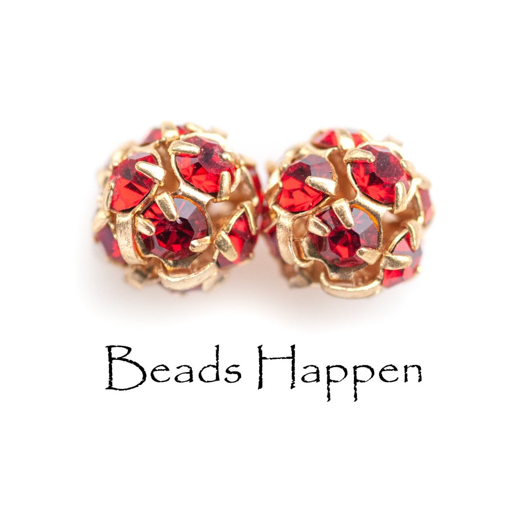 8mm Fireball Beads With Siam Red Chatons, Crystal Chatons From the ...