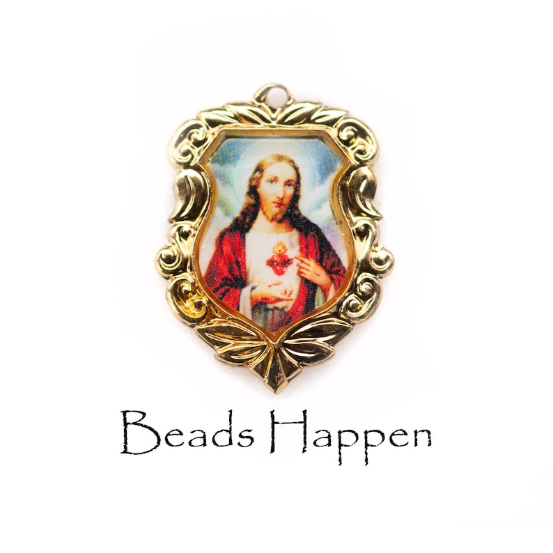 20x16mm Sacred Heart of Jesus Shield Medal Oval Image Gold - Etsy