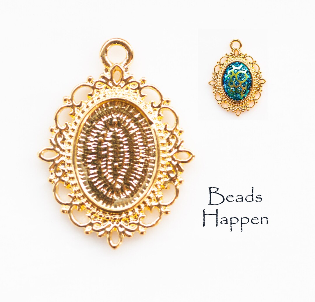 18x13mm Oval Filigree Pendant Setting for Flat Back Oval Stones, One ...