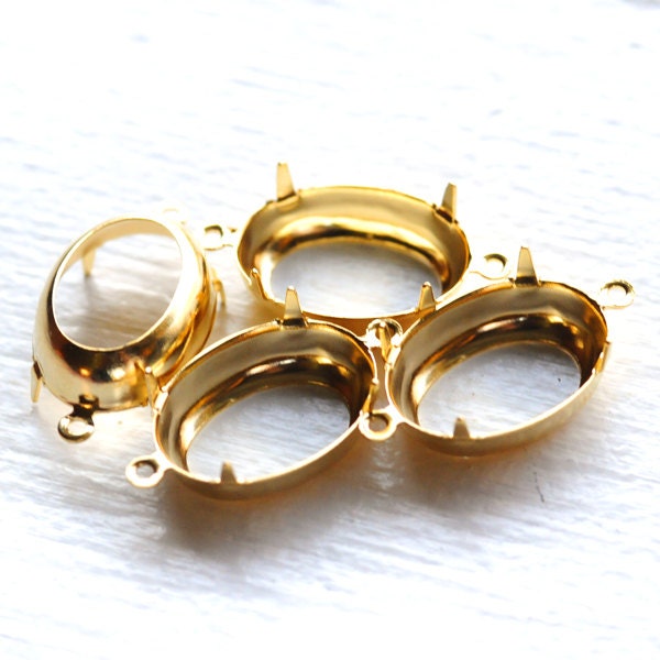 18x13mm Gold Plated Open Back Oval Settings With Two 2 Loops Rings ...
