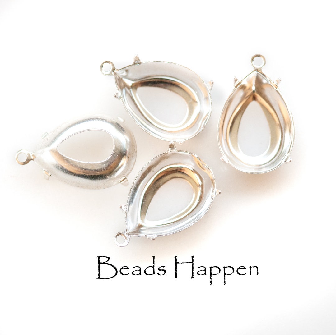 18x13mm Pear Settings W/ Open Backs and One 1 Loop Ring, Bright ...
