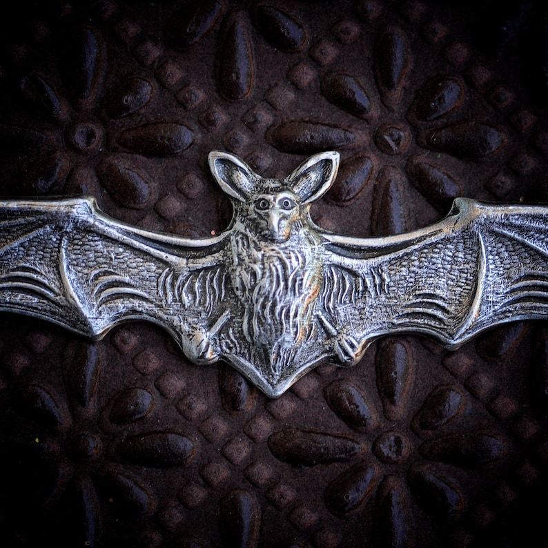Bat With Wings Extended, No Holes, Antiqued Sterling Silver Over Brass ...