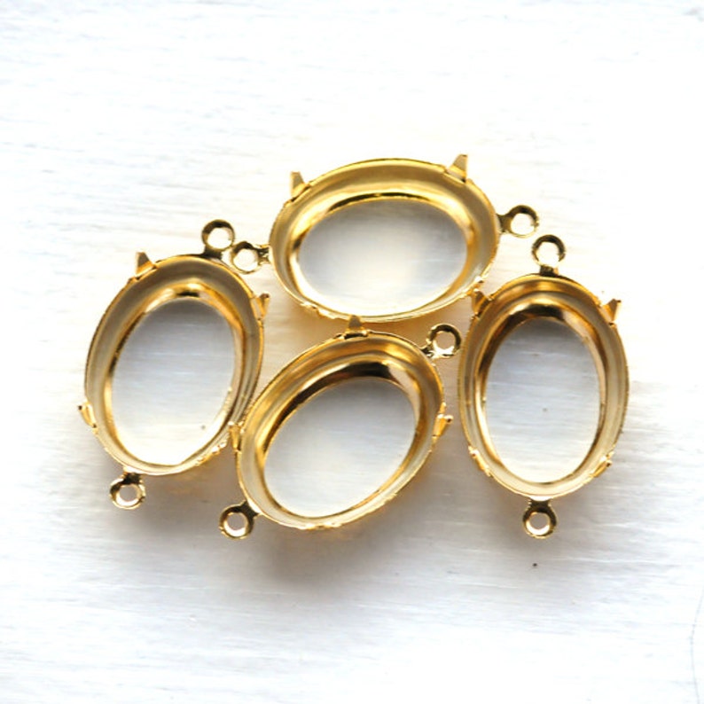 18x13mm Gold Plated Open Back Oval Settings With Two 2 Loops Rings ...