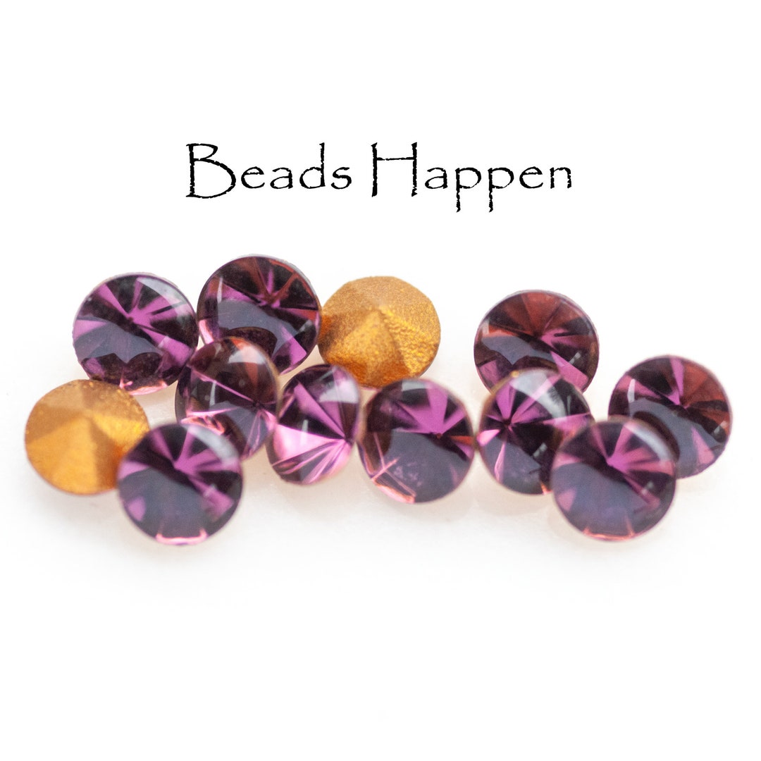 SWAROVSKI 19ss Vintage Amethyst Purple Smooth Top Glossy Glass Chatons ...