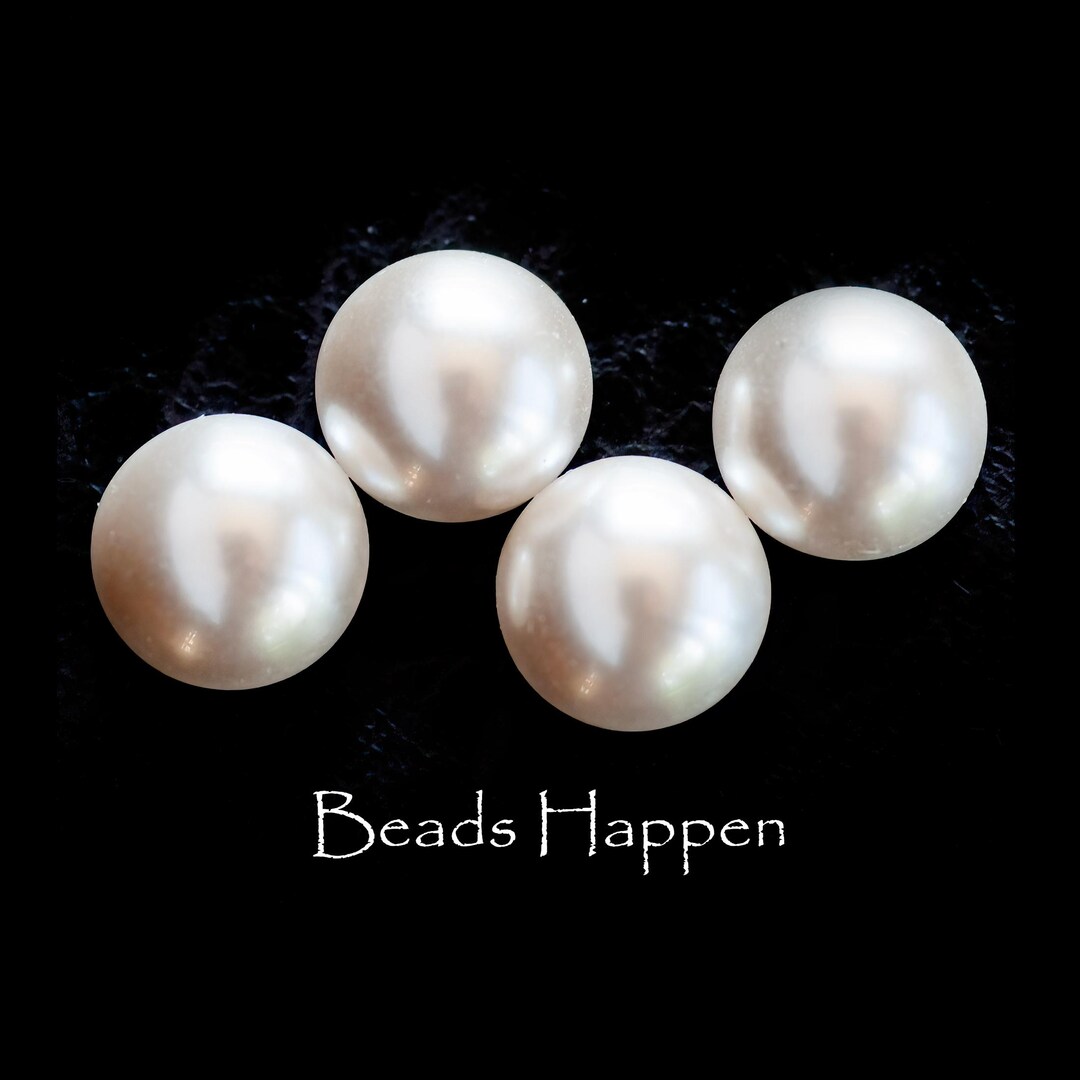 8mm White Pearlized Round Glass Cabochons Cabs With Flat Backs, Czech ...