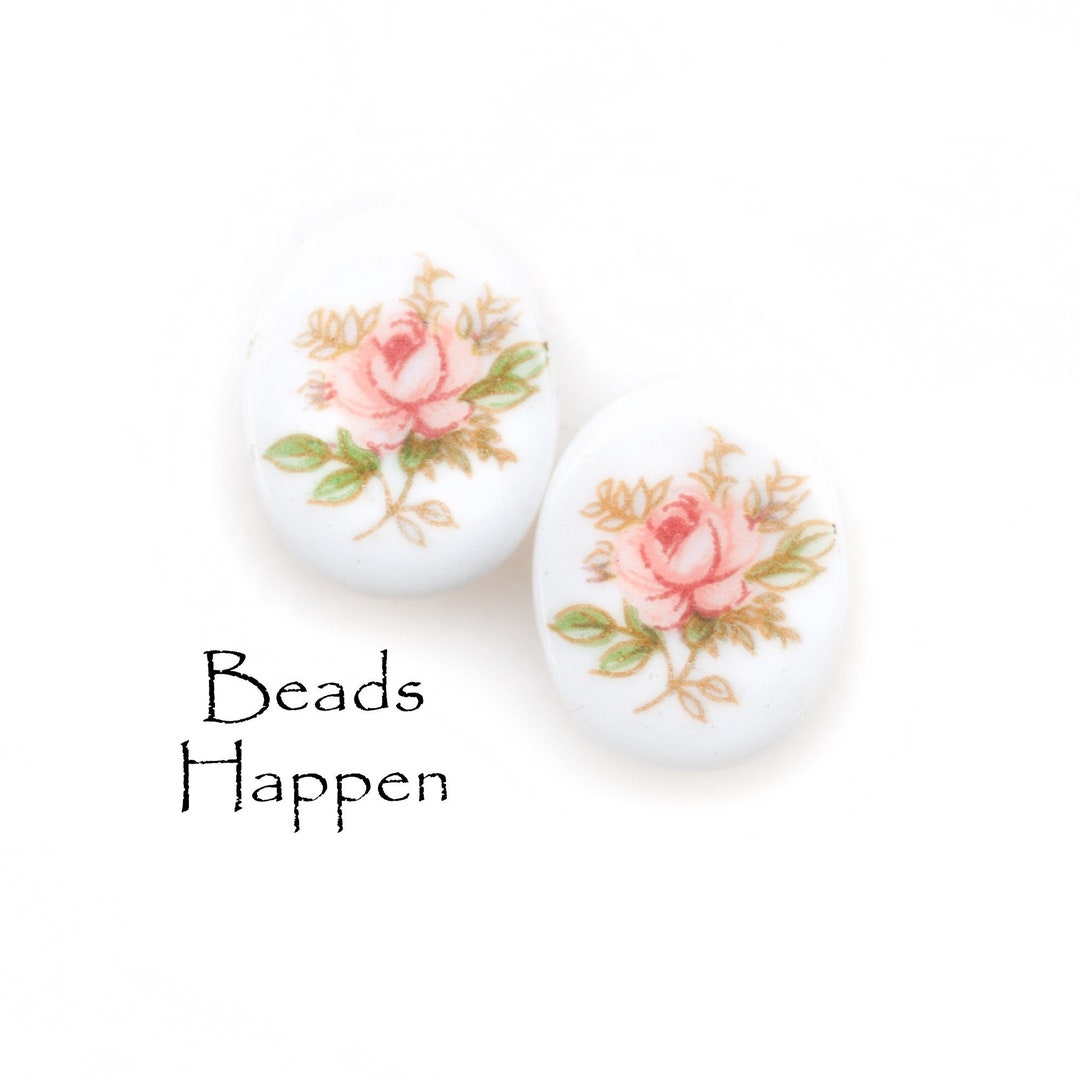 Vintage 10x8mm Ovals From Japan, Pink Roses Rosebud, Oval Cabochons ...