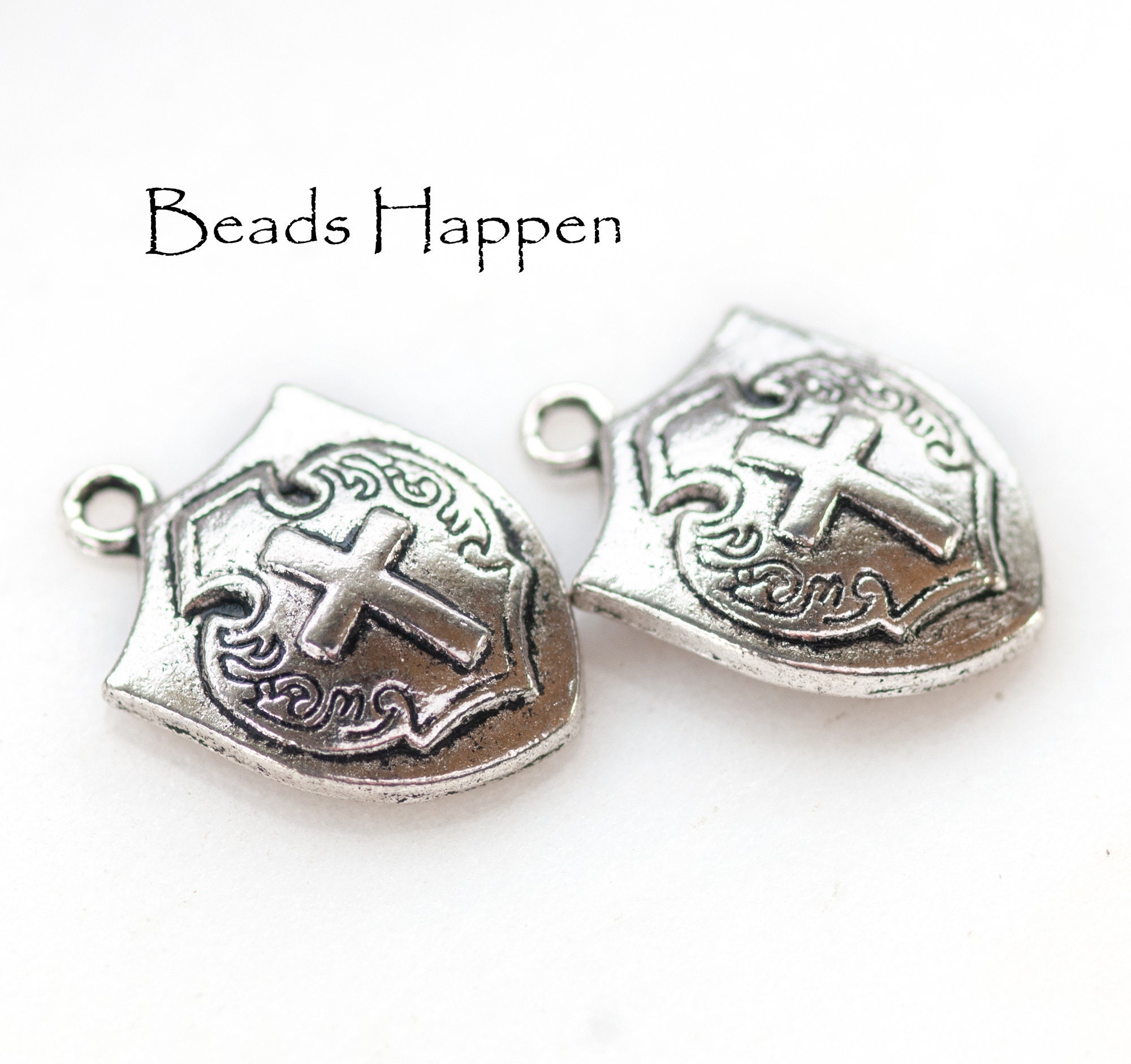 20x14mm Shield With Cross Antiqued Silver Pendants Religious - Etsy