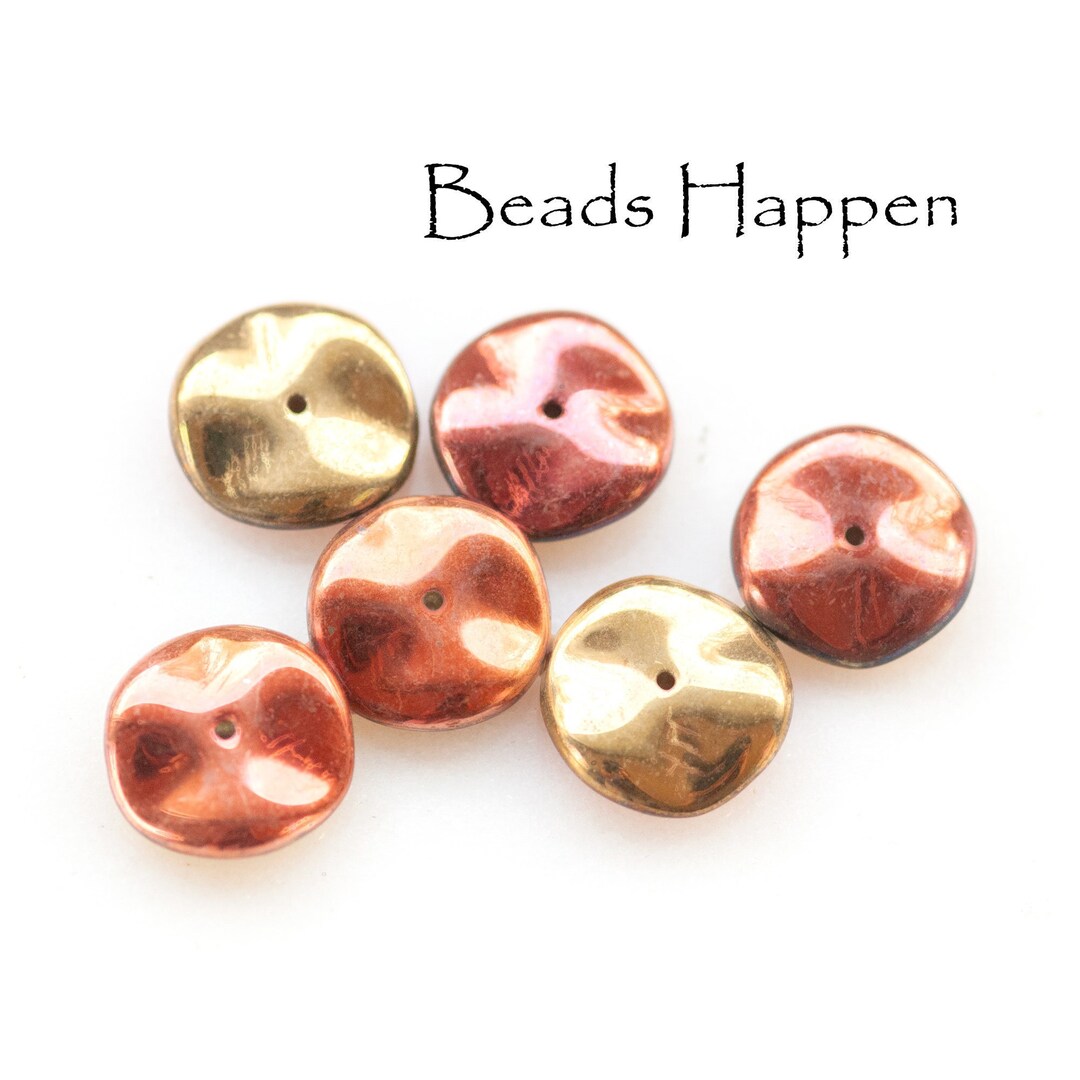 12mm Ripple Wavy Glass Disk Beads, Mirrored Finish, Gold on One Side ...