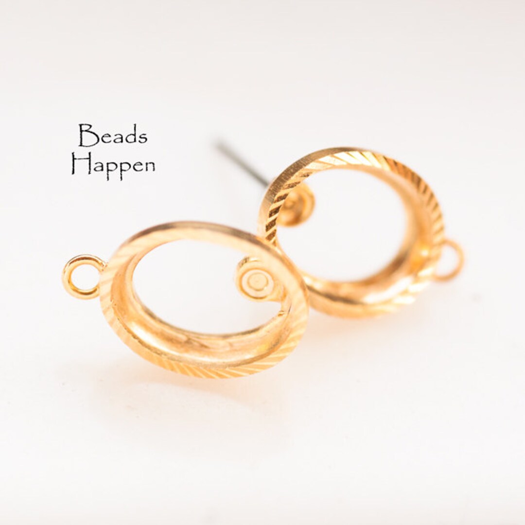 Earring Settings for 10x8mm Oval Stones Cabs With Loop Ring, Gold ...