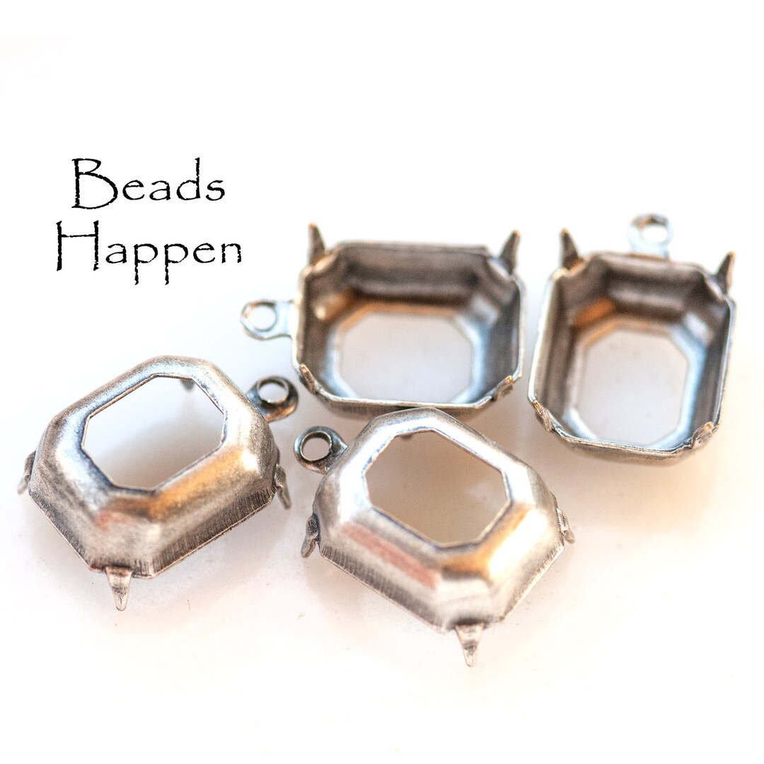 12x10mm Antiqued Silver Octagon Settings With Open Backs and One Ring ...