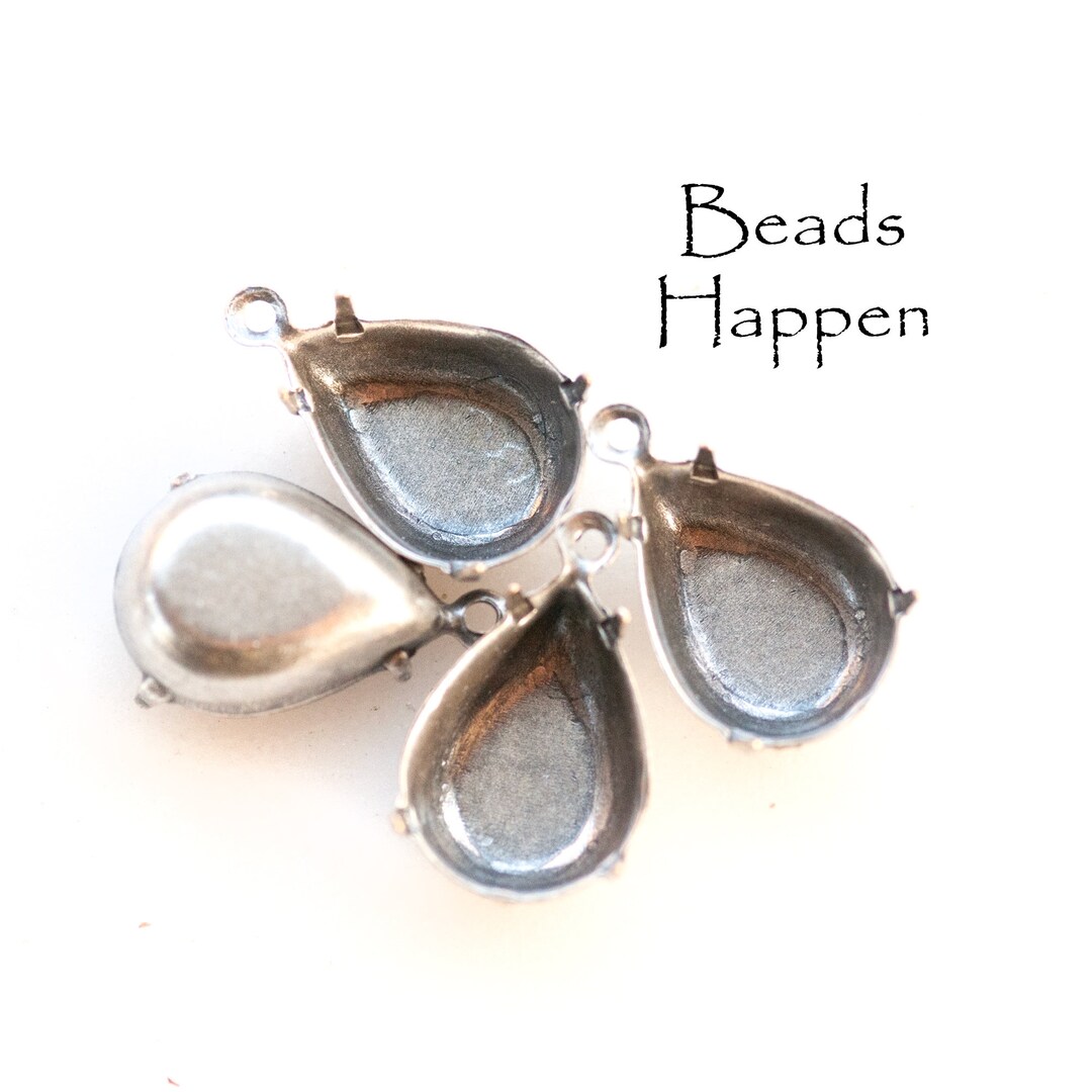 14x10mm Antique Sterling Silver Plated Pear Settings, One 1 Loop Ring ...