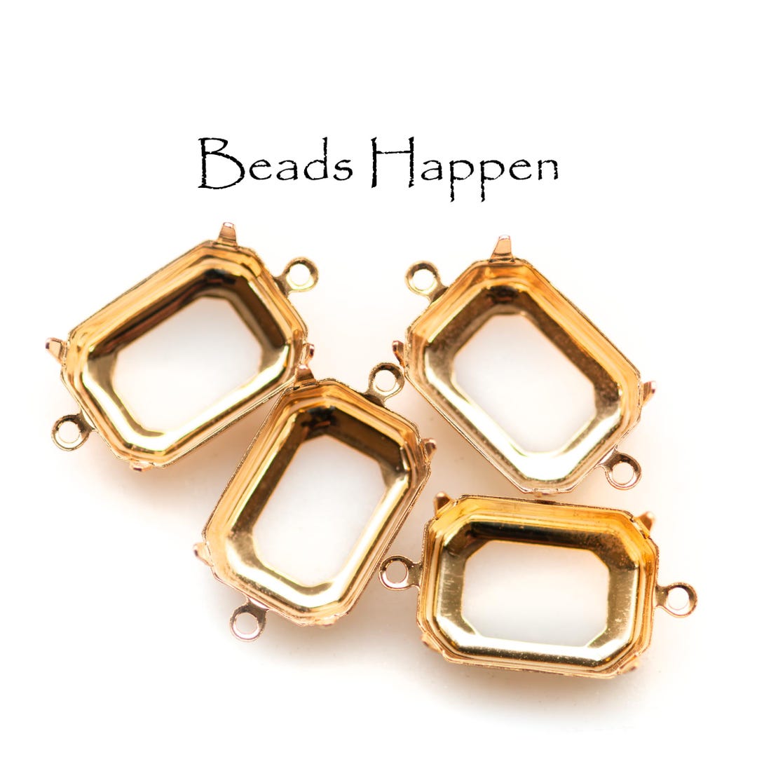 18x13mm Open Back Gold Plated Octagon Settings With Two 2 Loops Rings ...