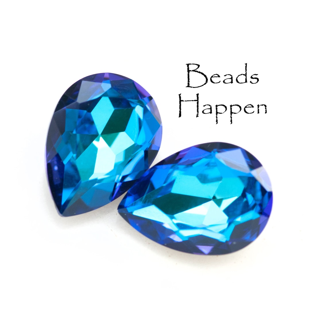 18x13mm Bermuda Blue Pear Glass Cabochons Stones, Faceted Tops, Coated ...