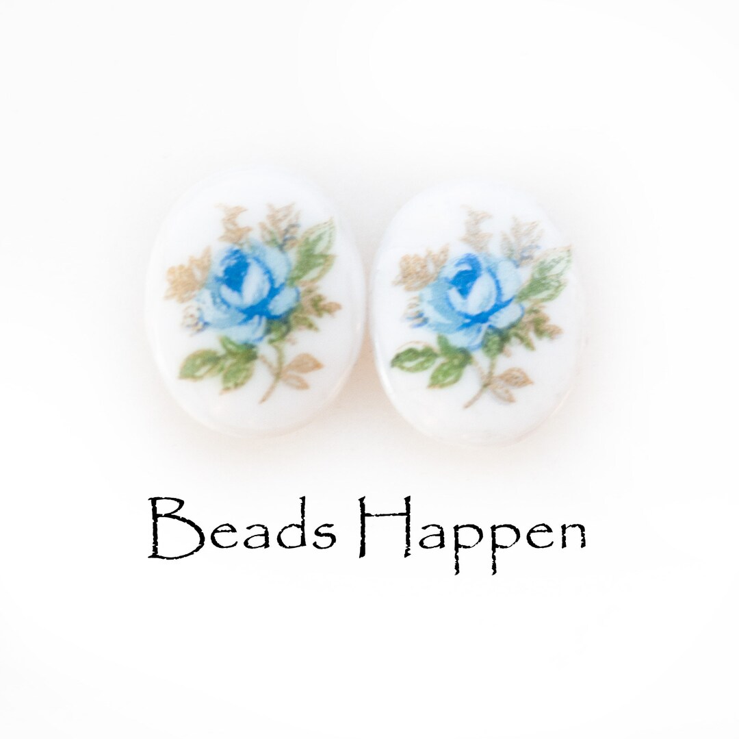 Vintage 10x8mm Ovals From Japan, Blue Roses Rosebud, Oval Cabochons ...