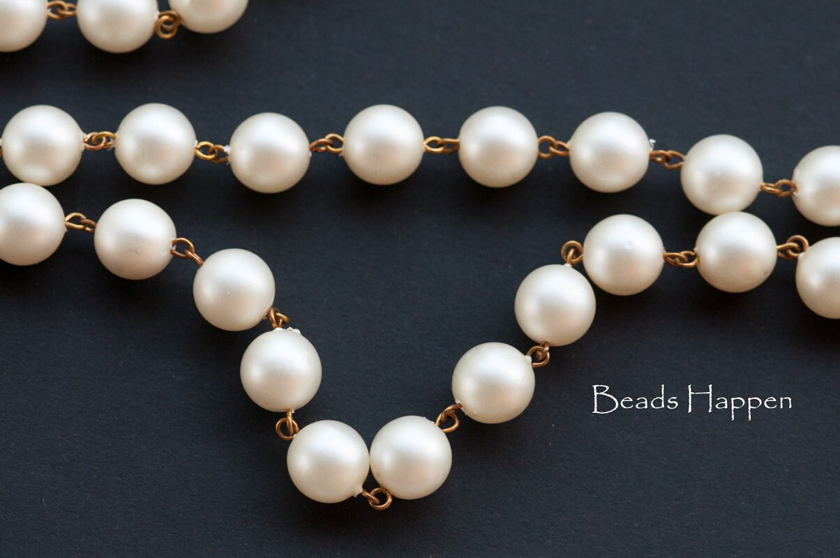 Beaded 12mm Round Pearl Rosary Chain Faux White Pearl Beaded | Etsy