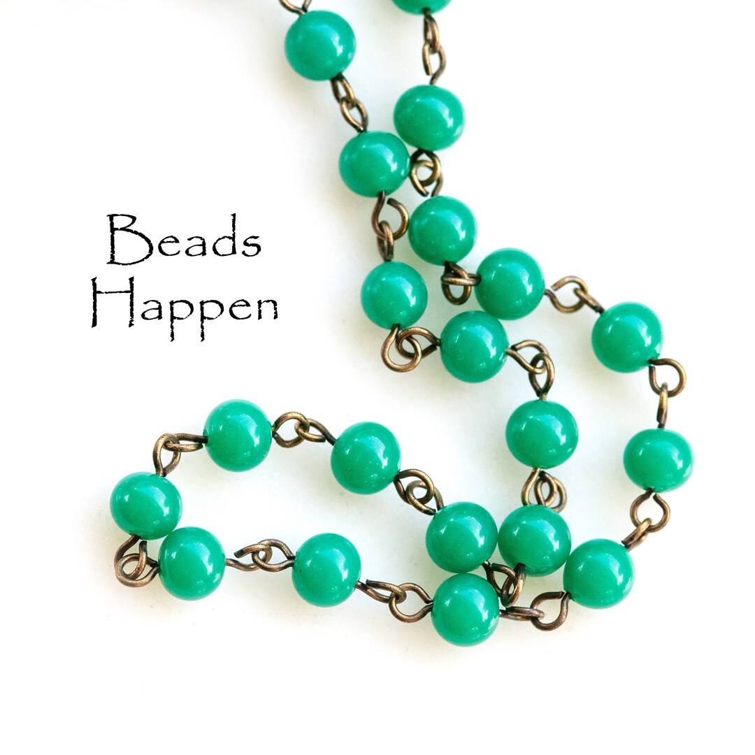 5mm 6mm Glass Green Beaded Chain With Bright Antiqued Brass Plating ...