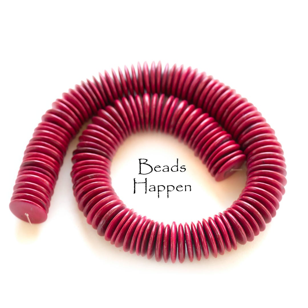 20mm Red-fuchsia Wood/nut Heishi Beads, Flat Disk Beads, Center Hole ...