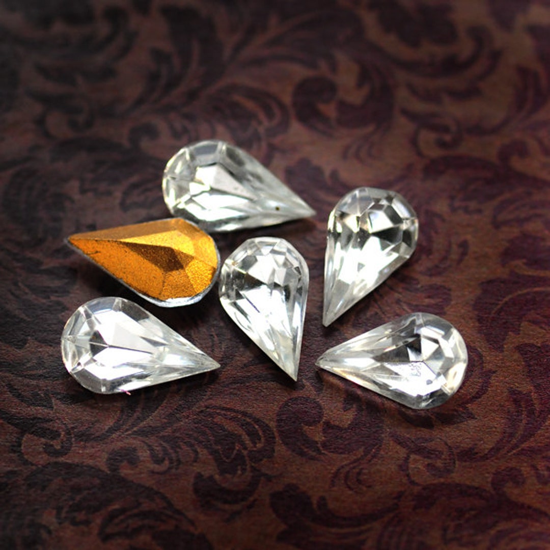 Vintage 13x7.8mm Crystal Clear Pear Stones From Czechoslovakia, Gold ...