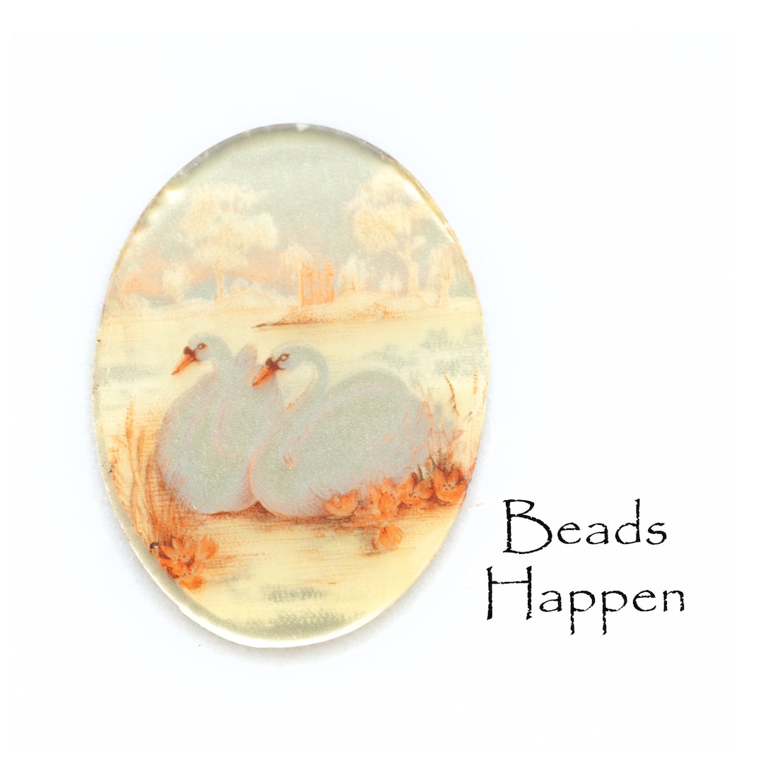 Vintage 40x30mm Oval Matte Glass Mirrored Cabochon From Western Germany ...