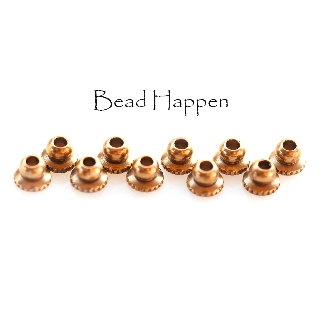 3mm Bead Caps, Ballhead Topped Raw Brass Bead Caps, Sturdy, Quantity 10 ...