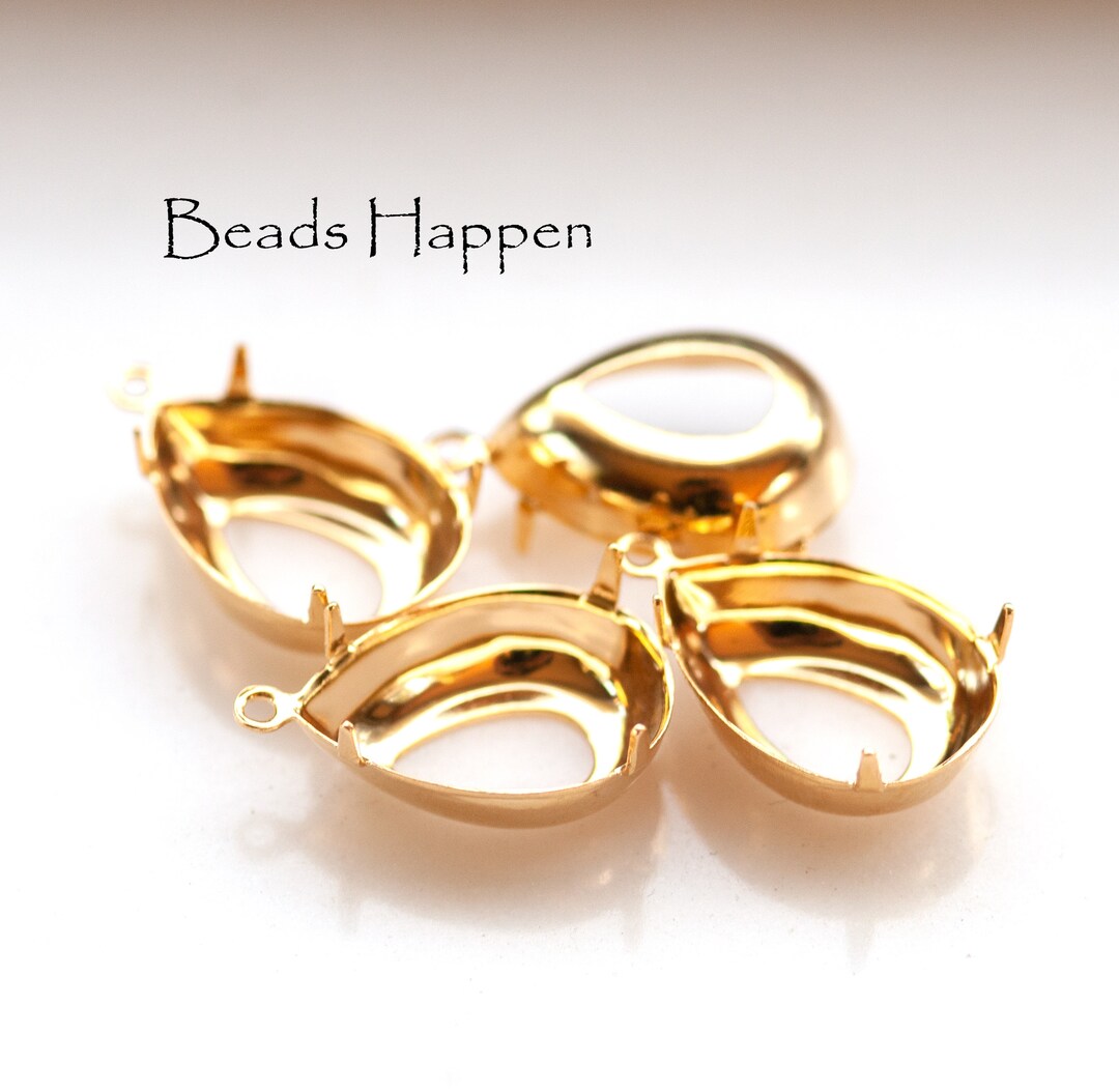 18x13mm Pear Settings With Open Backs and One Loop Ring, Gold Plating ...