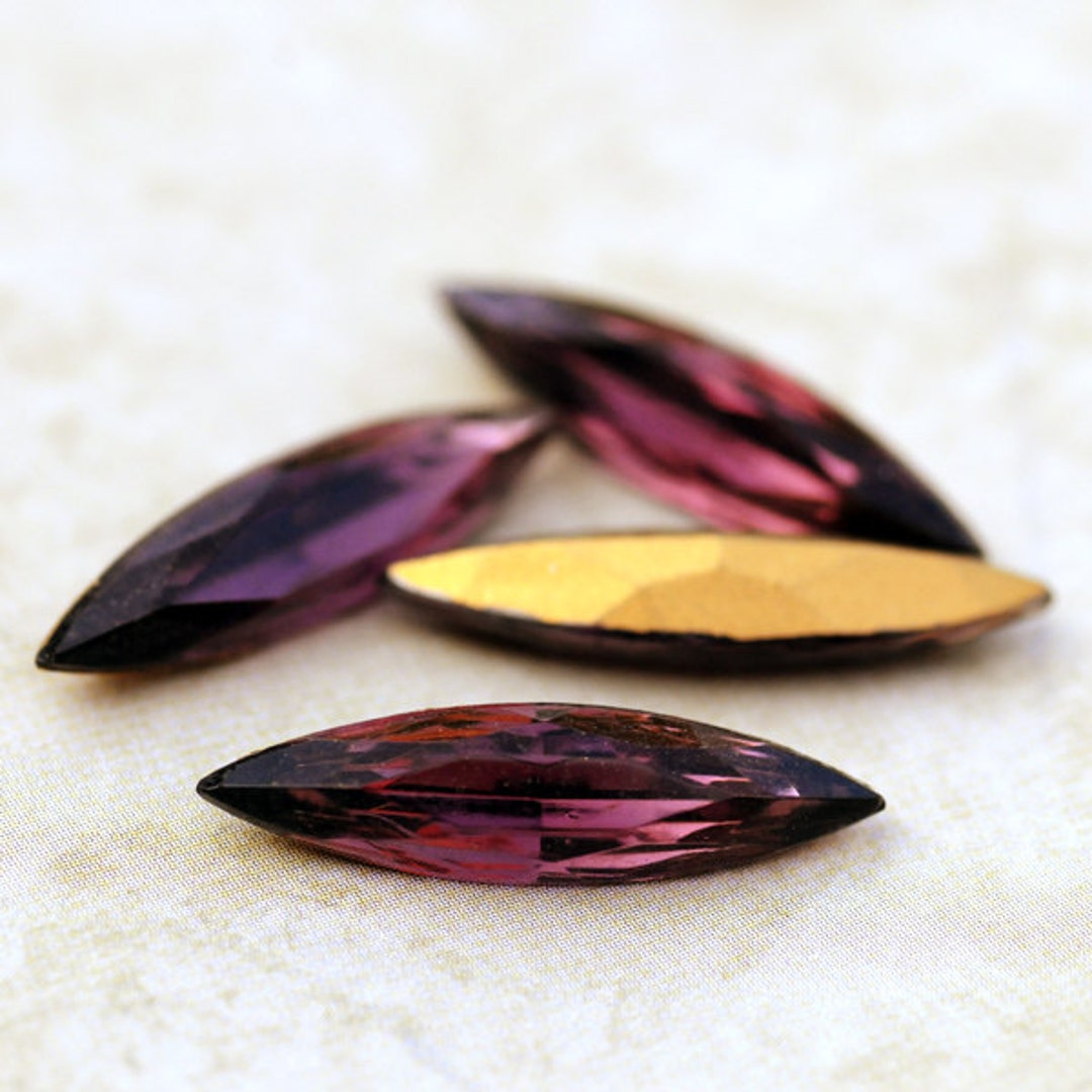 24x6mm Amethyst Purple Navettes From the Czech Republic, Foiled Backs ...