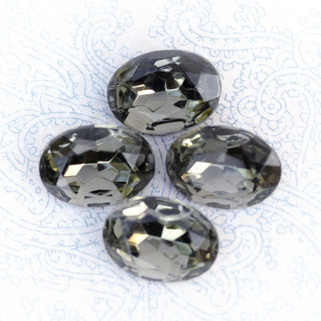 18x13mm Vintage Oval Black Diamond Faceted Glass Gems Jewels ...