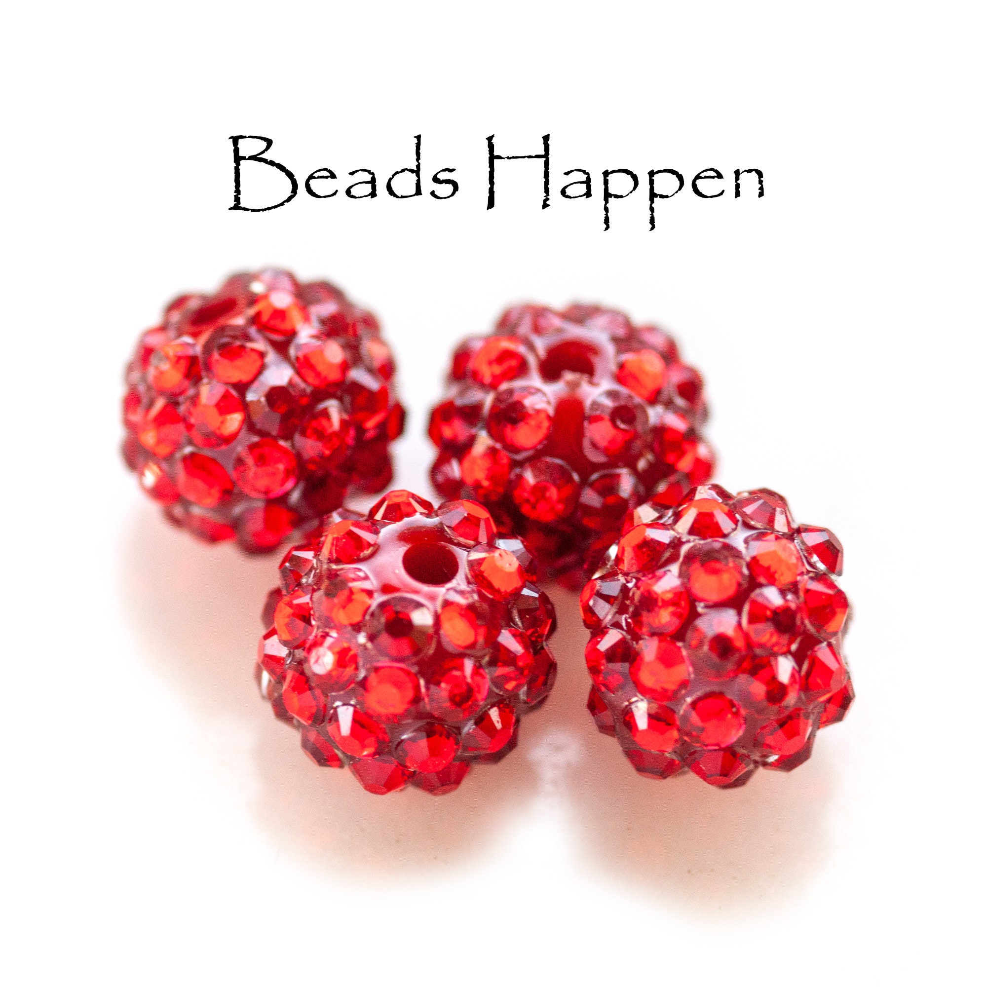 14mm Sparkling Round Deep Red Bling Beads, Ruby Red Flashy Beads Bead ...