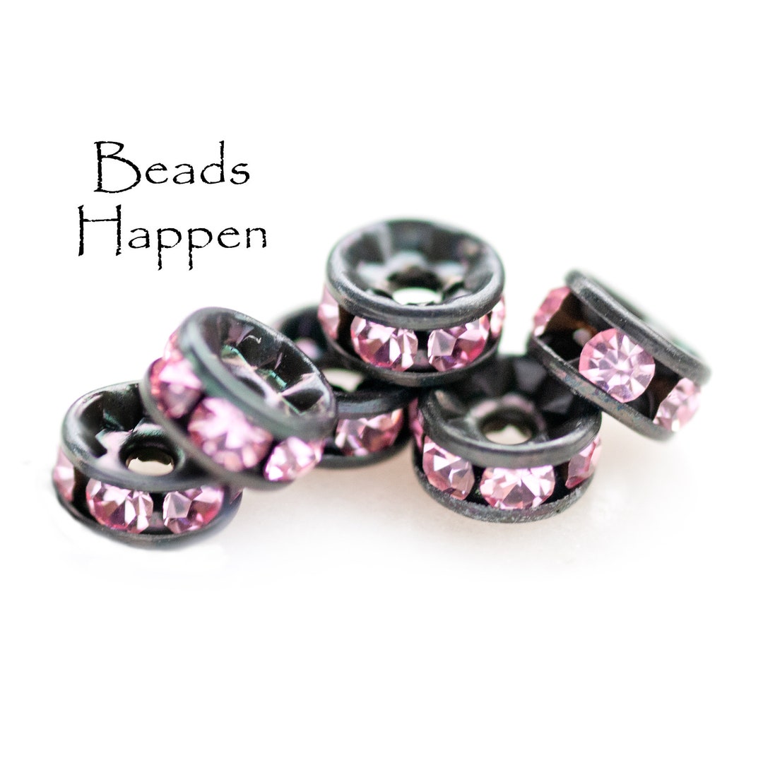 6mm Light Rose Pink Rondelle Spacer Spacers, Pink Crystals, Blackened ...