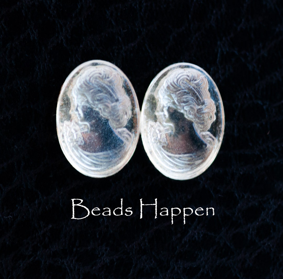 Vintage 14x10mm Oval Glass Cameos With Foiled Flat Backs, Raised Lady ...