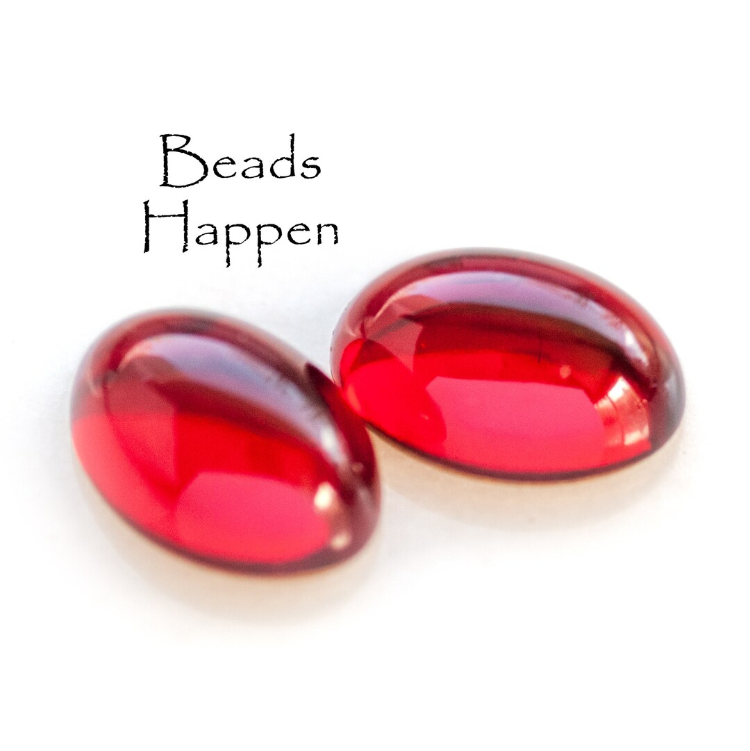 SWAROVSKI Vintage 14x10mm Siam Red Smooth Top Glass Oval Cabochons ...