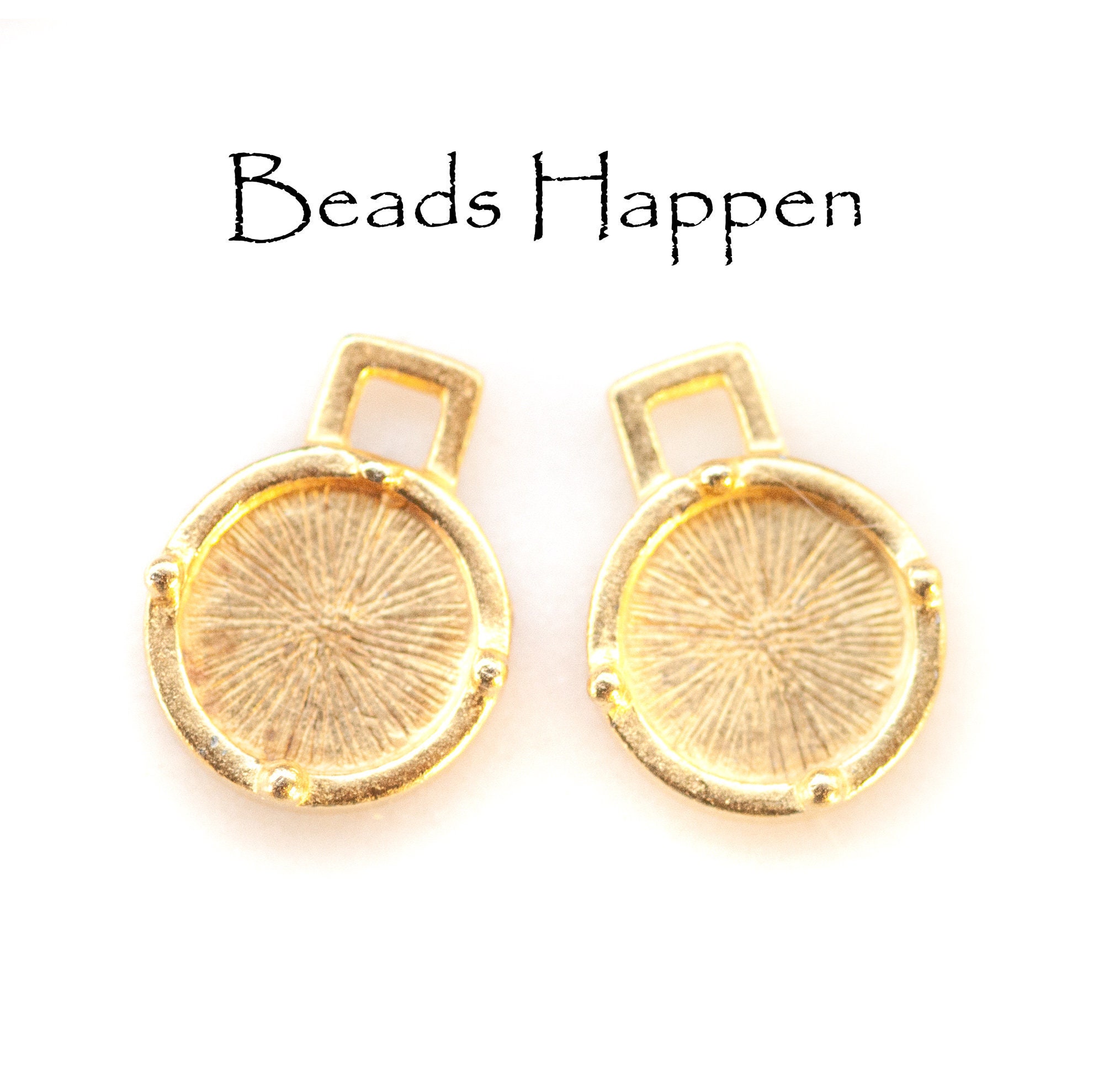 Vintage Settings for 10mm Round Cabochons, Cast Settings With Golden ...