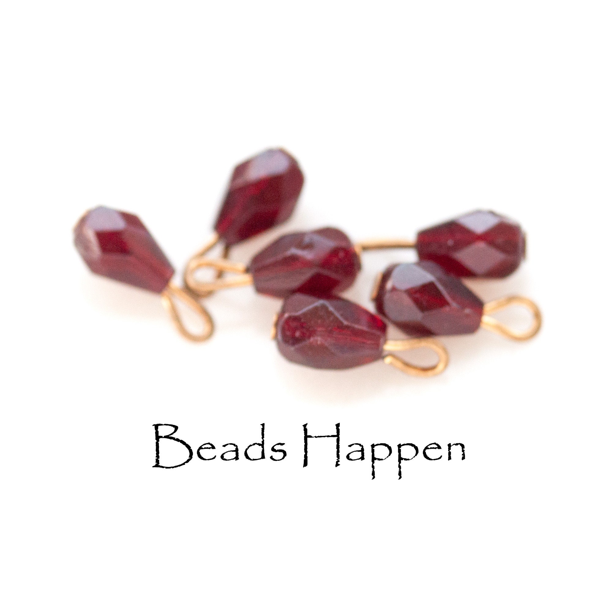 VINTAGE 7mm Ruby Red Glass Faceted Teardrop Drops Dangles Charms, 10 ...