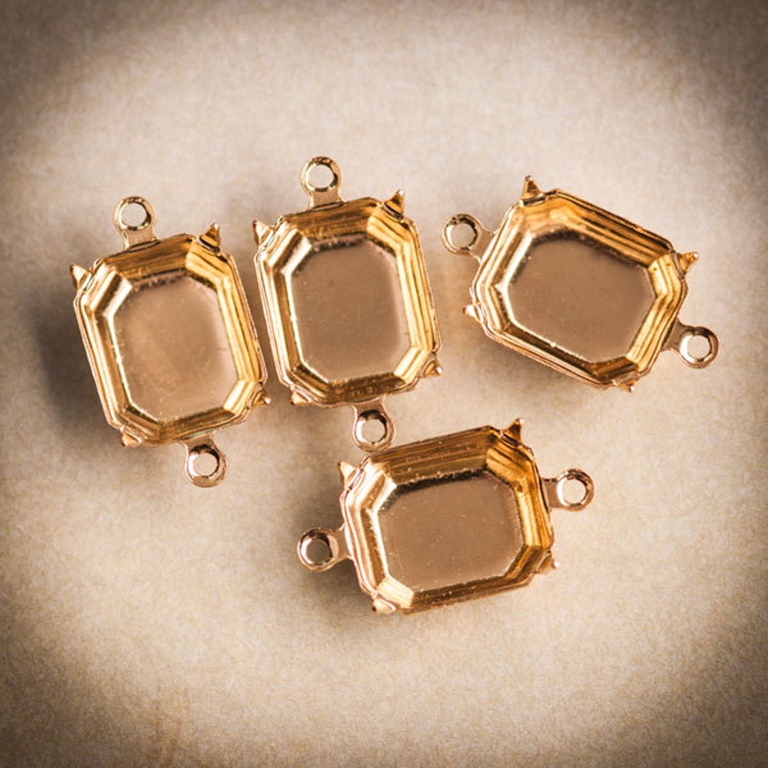 12x10mm Bright Gold Plated Octagon Settings With Closed Backs and Two 2 ...