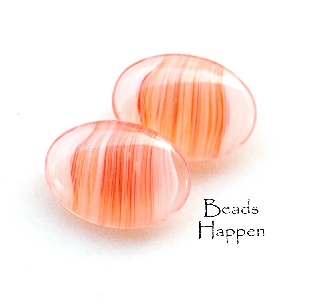 Vintage 18x13mm Glass Coral Opal Red Pink Orange Striped Stripes Oval ...