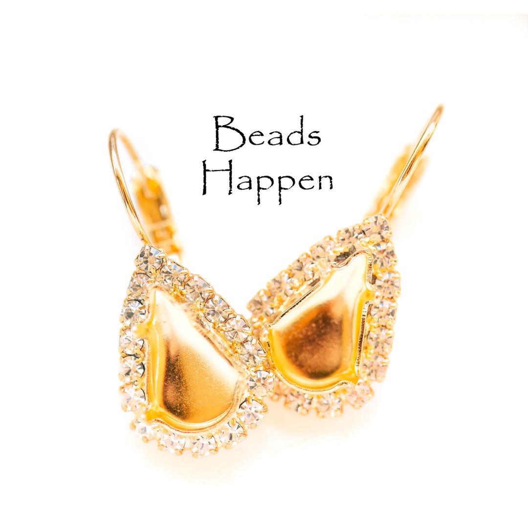 DESTASH! Leverback Earwires With 13x7.8mm Pear Setting With Clear ...