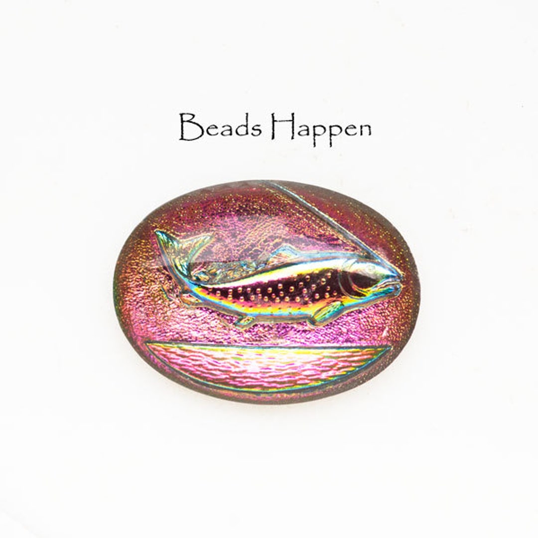 30x22mm VINTAGE Fish Intaglio Oval Glass Cabochon From Czechoslovakia ...