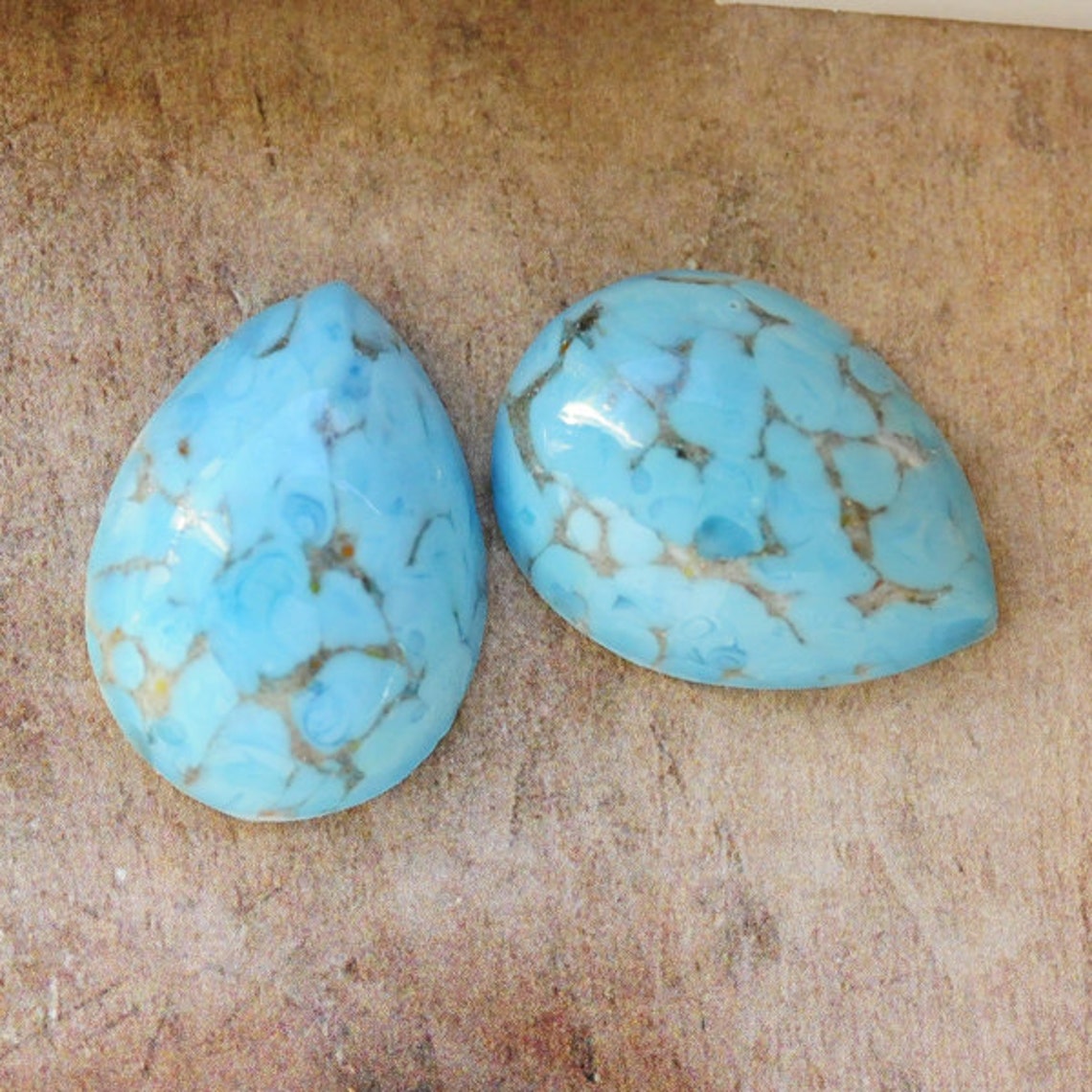 18x13mm VINTAGE Turquoise Matrix Flat Back Glass Pear - Etsy
