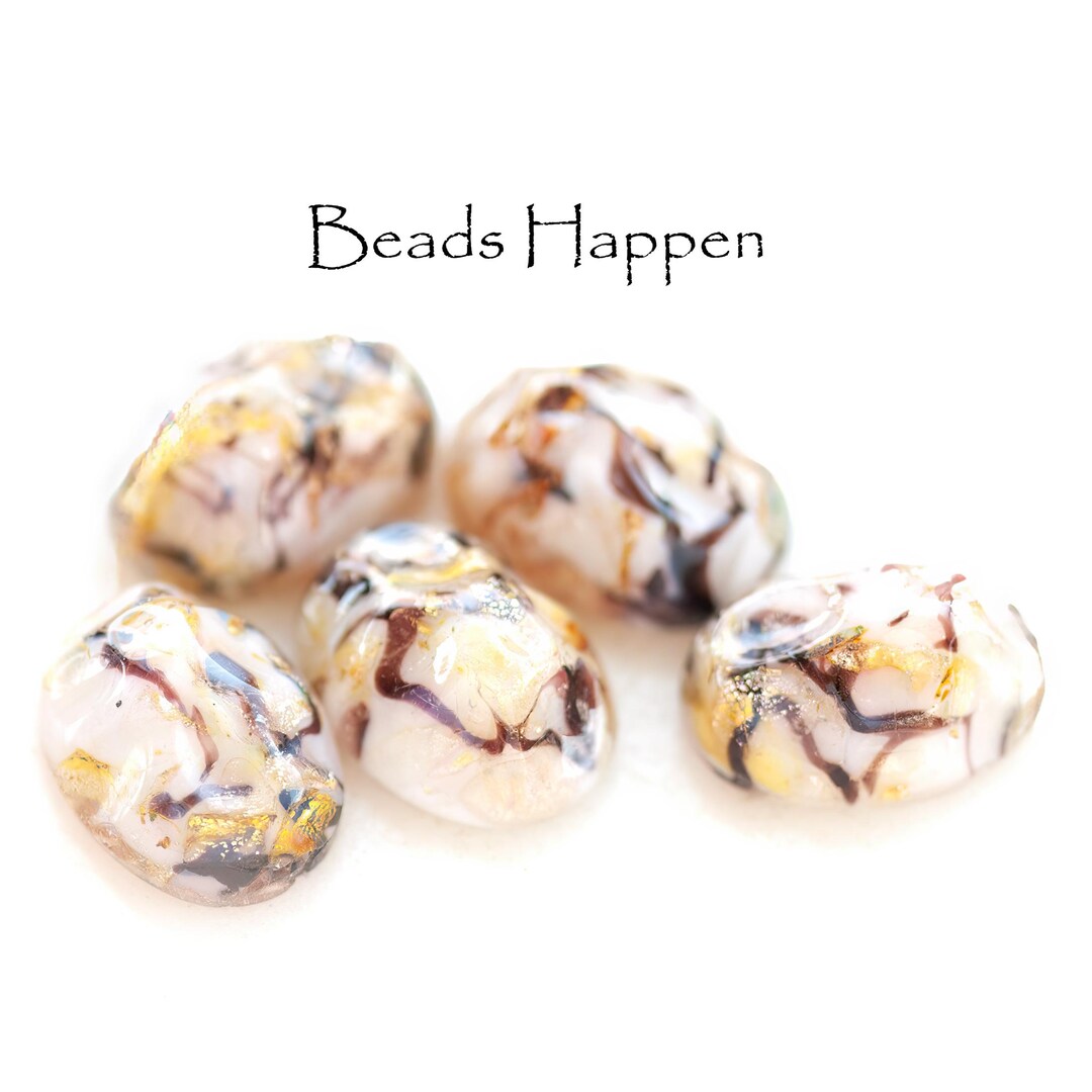 Set of 5: 18x3mm Vintage Earthy Beiges Cream Cabochons, Baroque Bumpy ...