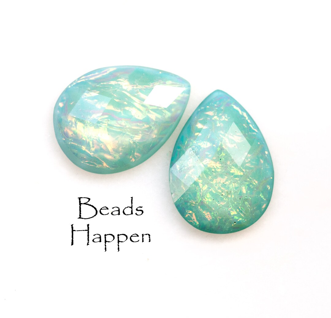 18x13mm Pear Cabochons With Aqua Opal Treatment, 18x13mm Resin Pear ...