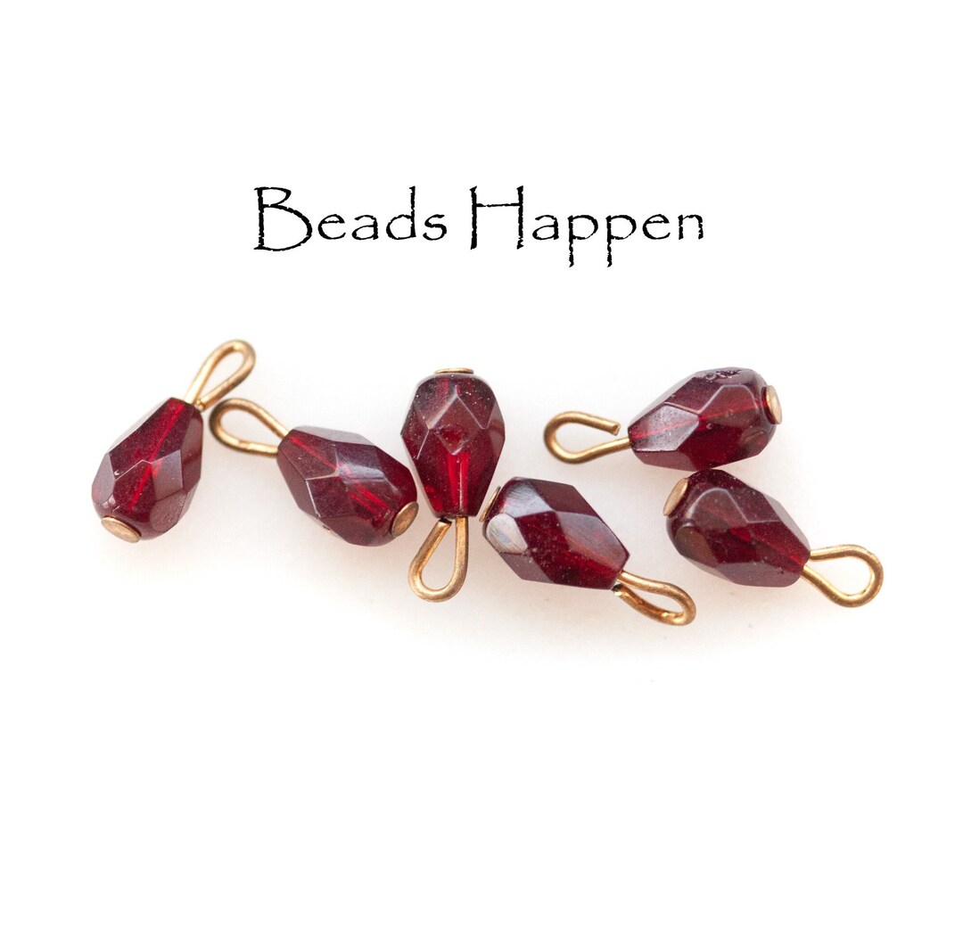 VINTAGE 7mm Ruby Red Glass Faceted Teardrop Drops Dangles Charms, 10 ...