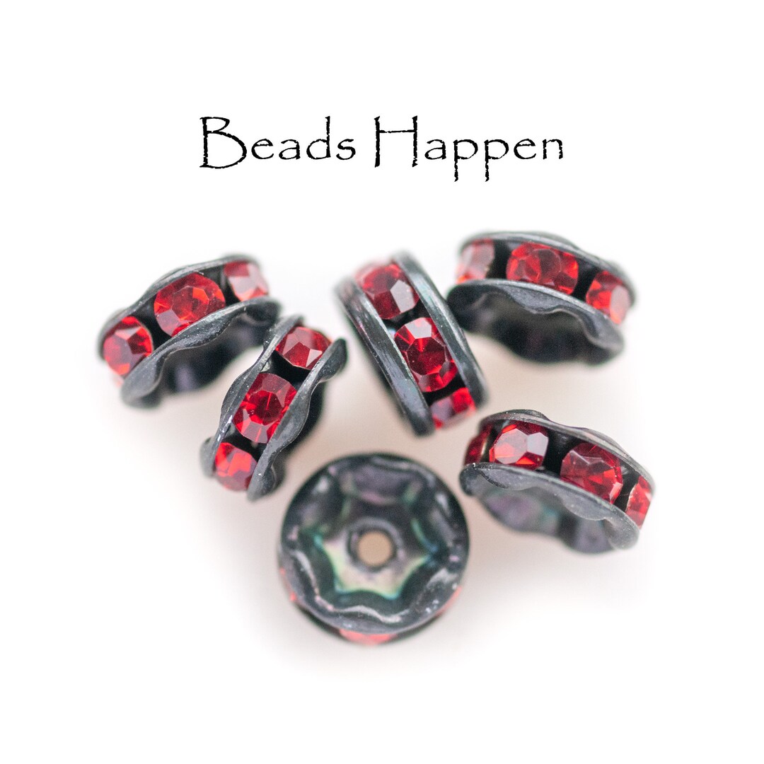 6mm Siam Ruby Red Rondelle Spacer Spacers, Red Crystals, Blackened ...